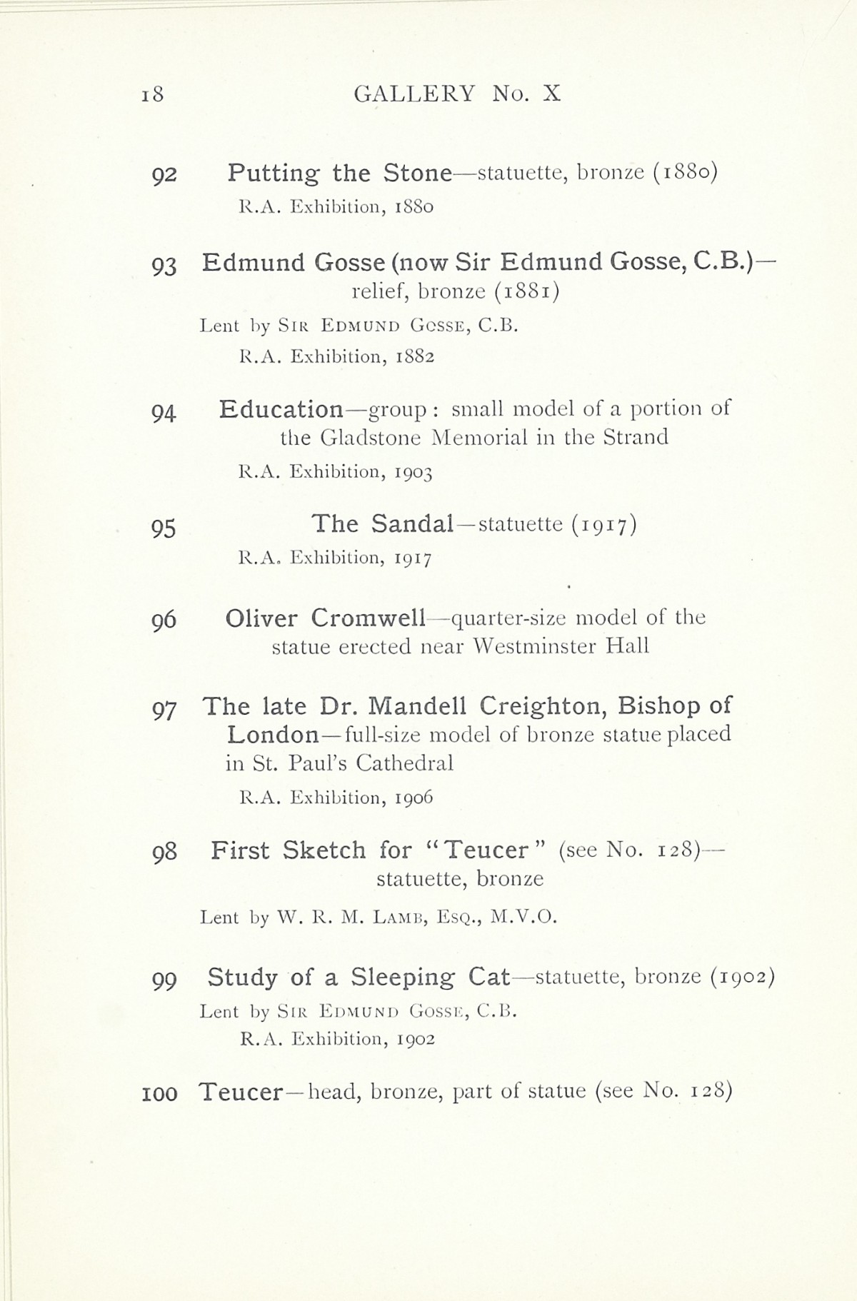 1927 - Exhibition of Works by the late Sir Hamo Thornycroft, R.A. and F. Derwent Wood, R.A ...