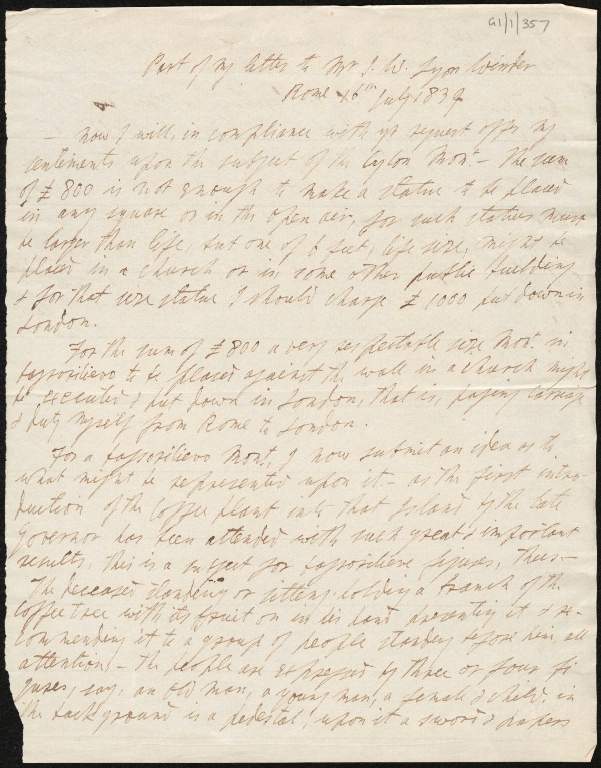 [John Gibson], Rome, to J. W. Lyon Winder | Archives | RA Collection ...