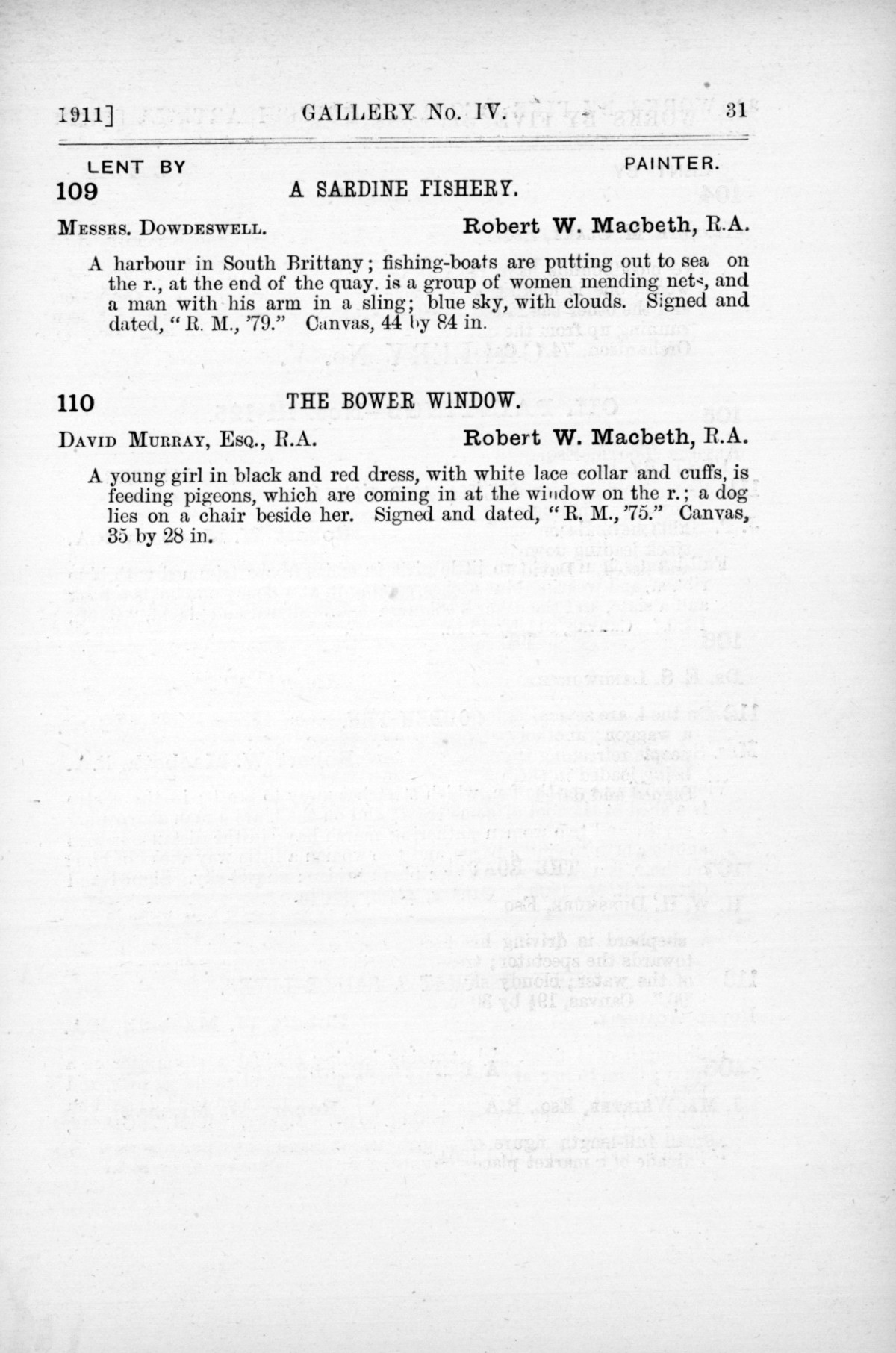1911 - Sir W.Q. Orchardson RA, W.P. Frith RA, R.W. Macbeth RA, J.M ...