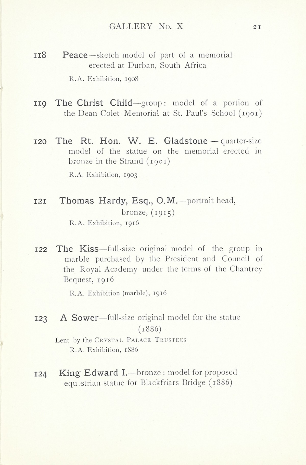 1927 - Exhibition of Works by the late Sir Hamo Thornycroft, R.A. and F. Derwent Wood, R.A ...