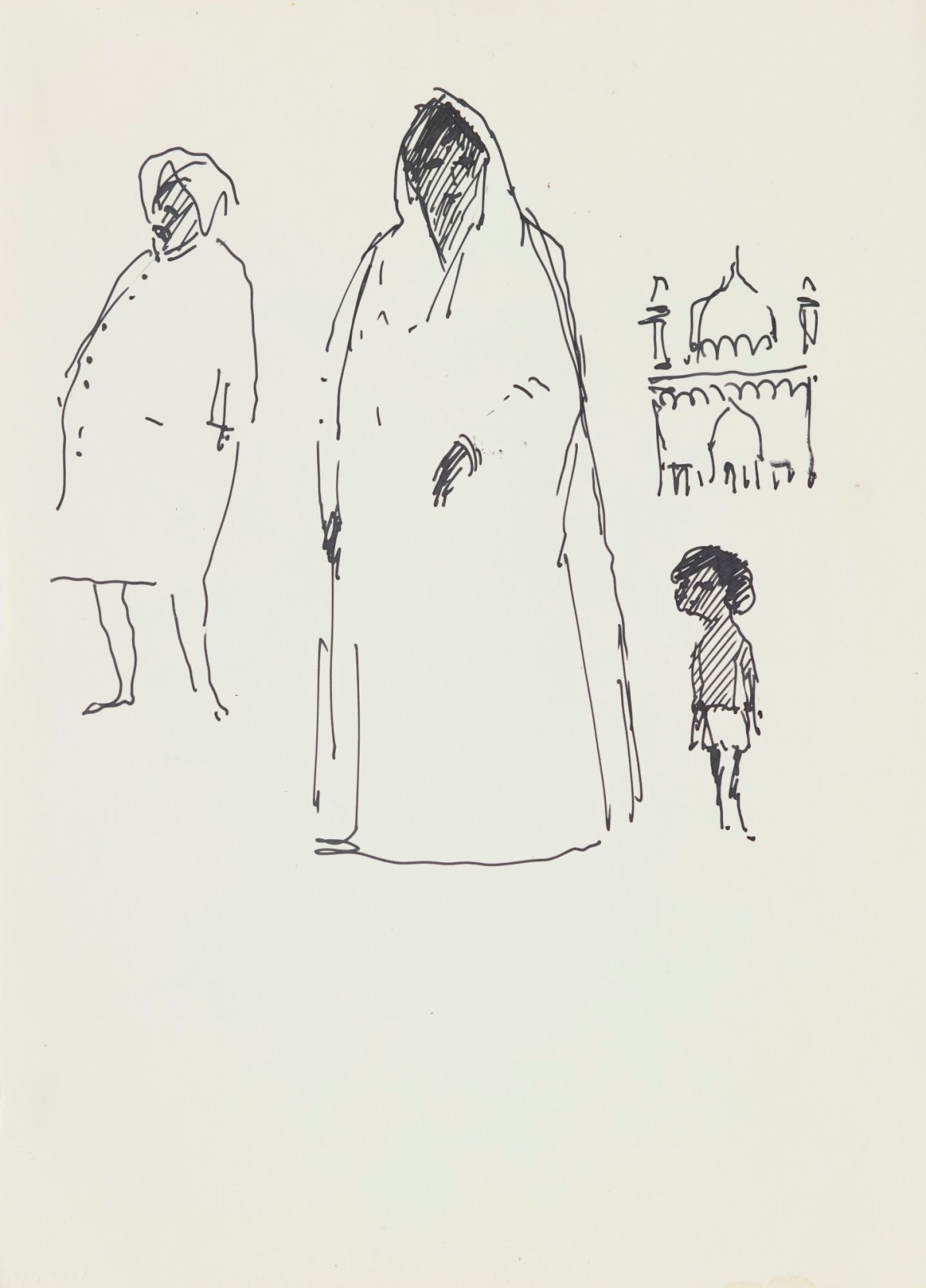 Sketch of three figures and a mosque or temple | Works of Art | RA ...