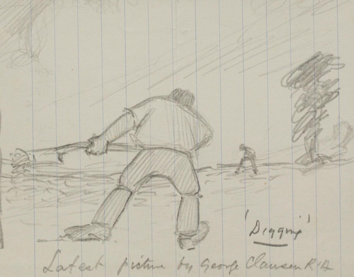 Sketch of two field workers digging, after George Clausen | Works of ...
