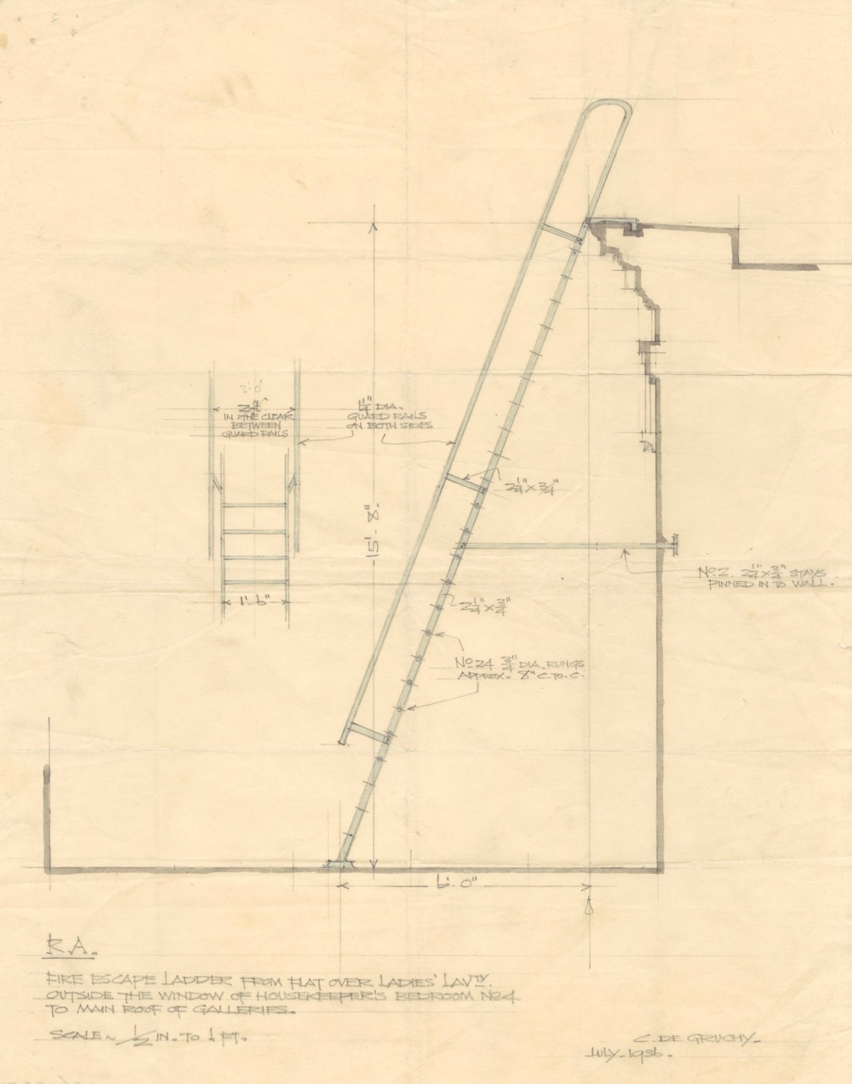 Plan of fire escape ladder in Burlington House | Works of Art | RA ...