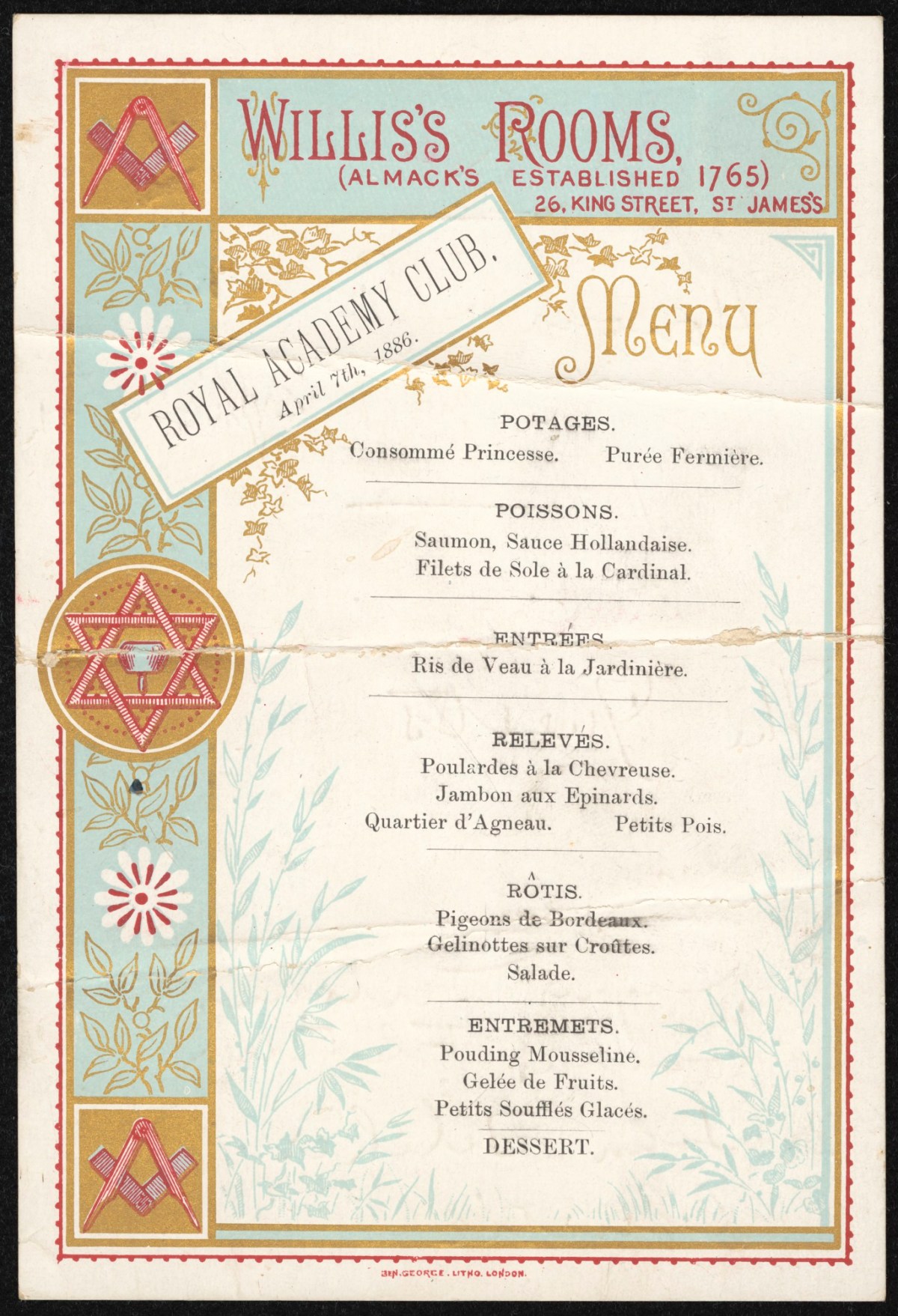 Menus | Archives | RA Collection | Royal Academy of Arts