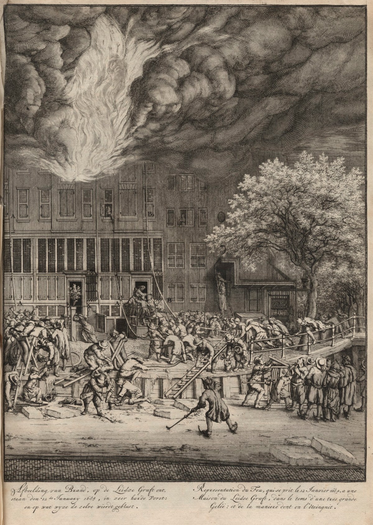 A house on fire on the Leidesgracht in Amsterdam on 12 January 1684 ...