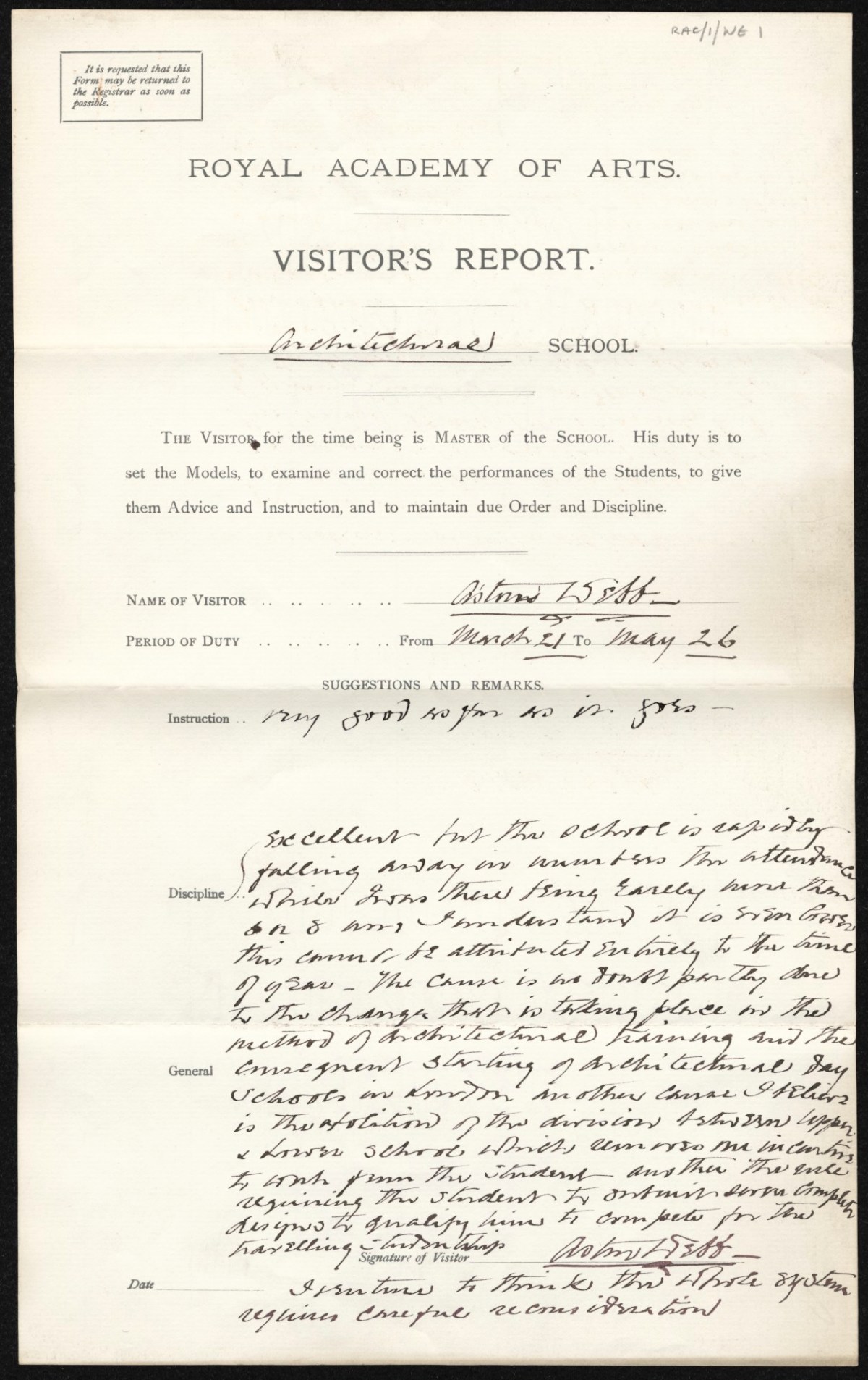 Visitor's report by Aston Webb on the Architectural School | Archives ...