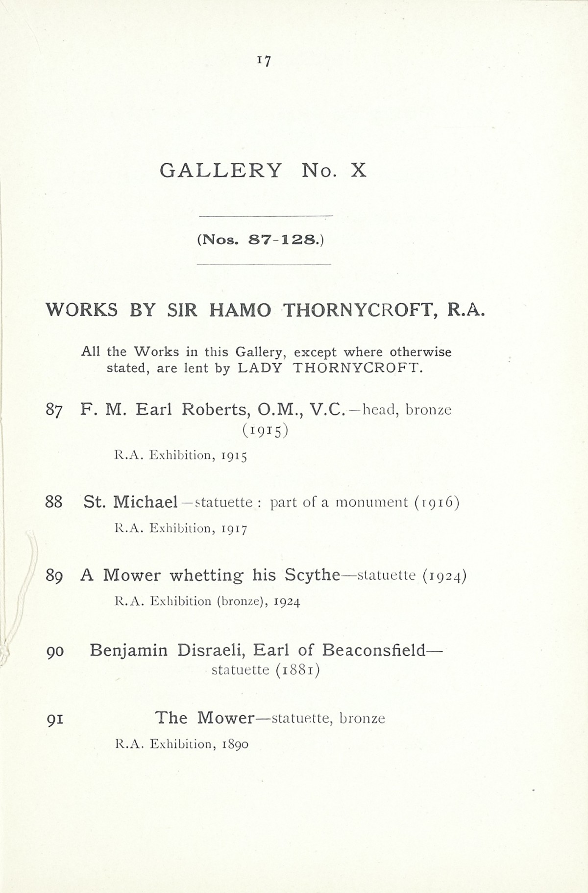 1927 - Exhibition of Works by the late Sir Hamo Thornycroft, R.A. and F. Derwent Wood, R.A ...
