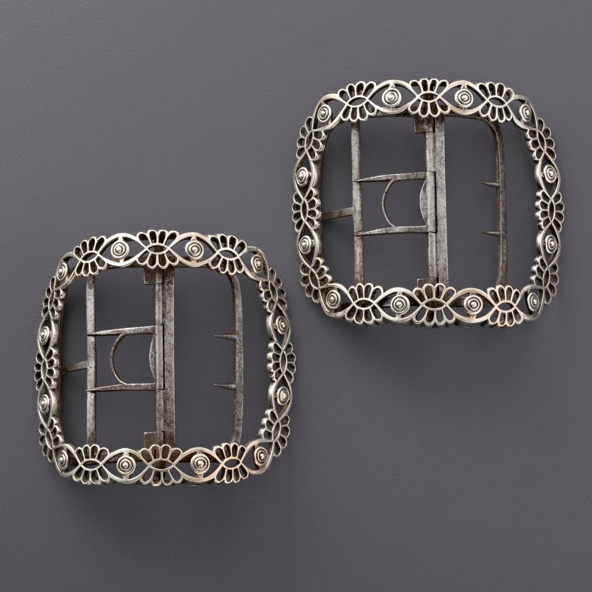 Pair of ornate silver shoe buckles formerly belonging to Sir Joshua ...