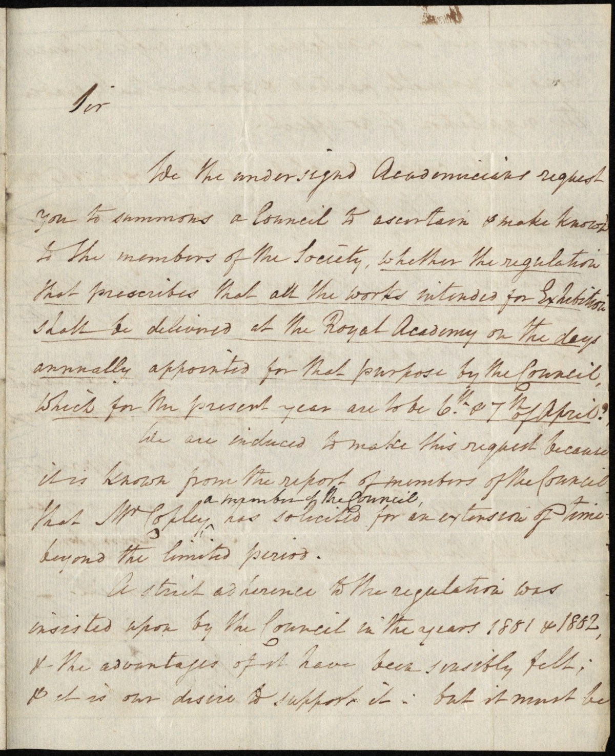 Requisition by eight Academicians to Benjamin West to summon a Council ...